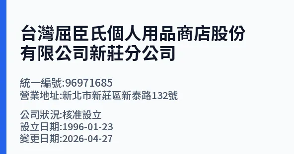 台灣屈臣氏個人用品商店股份有限公司新莊分公司的照片-統編 96971685(新北市) 公司登記資料與營業項目詳細圖表
