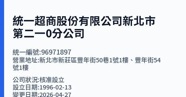統一超商股份有限公司新北市第二一0分公司的照片-統編 96971897(新北市) 公司登記資料與營業項目詳細圖表