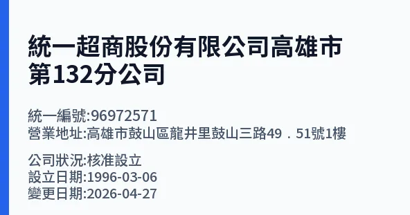 統一超商股份有限公司高雄市第132分公司的照片-統編 96972571(高雄市) 公司登記資料與營業項目詳細圖表