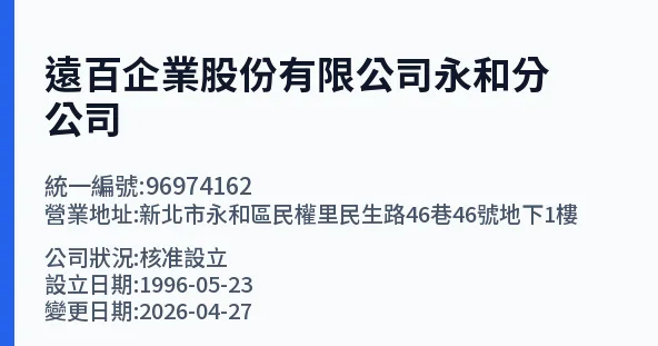 遠百企業股份有限公司永和分公司的照片-統編 96974162(新北市) 公司登記資料與營業項目詳細圖表