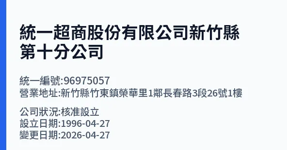 統一超商股份有限公司新竹縣第十分公司的照片-統編 96975057(新竹縣) 公司登記資料與營業項目詳細圖表