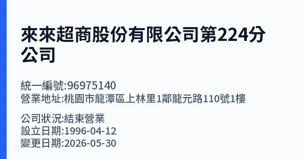 來來超商股份有限公司第224分公司的照片-統編 96975140(桃園市) 公司登記資料與營業項目詳細圖表