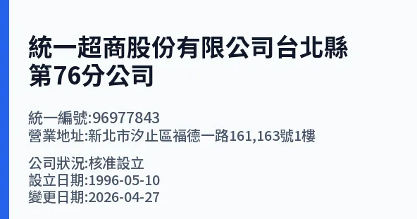 統一超商股份有限公司台北縣第76分公司的照片-統編 96977843(新北市) 公司登記資料與營業項目詳細圖表