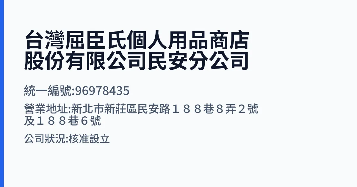 台灣屈臣氏個人用品商店股份有限公司民安分公司 - 統編 96978435(新北市) 公司登記資料與營業項目詳細圖表