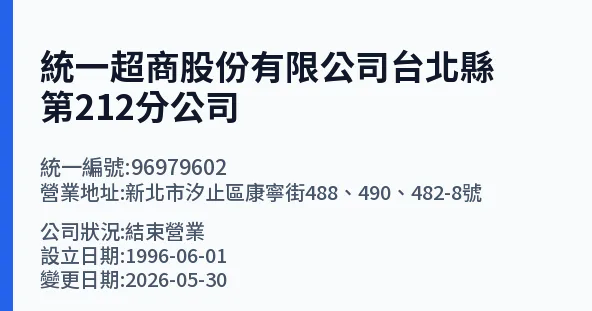 統一超商股份有限公司台北縣第212分公司的照片-統編 96979602(新北市) 公司登記資料與營業項目詳細圖表