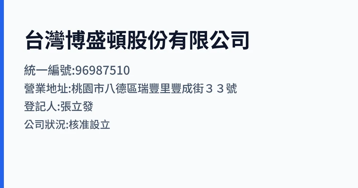 台灣博盛頓股份有限公司 - 統編 96987510(桃園市) 公司登記資料與營業項目詳細圖表