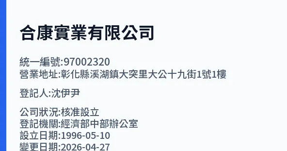合康實業有限公司的照片-統編 97002320(彰化縣) 公司登記資料與營業項目詳細圖表