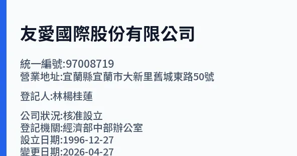 友愛國際股份有限公司的照片-統編 97008719(宜蘭縣) 公司登記資料與營業項目詳細圖表