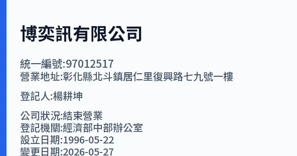 博奕訊有限公司的照片-統編 97012517(彰化縣) 公司登記資料與營業項目詳細圖表