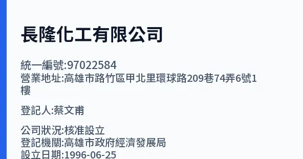 長隆化工有限公司的照片-統編 97022584(高雄市) 公司登記資料與營業項目詳細圖表