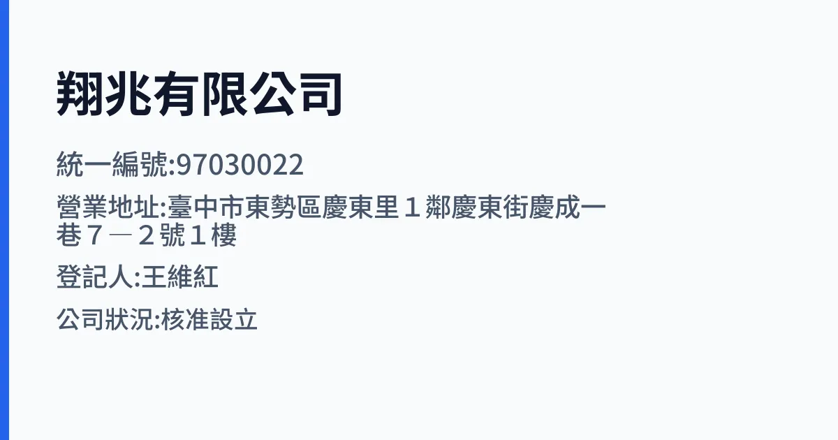 翔兆有限公司 - 統編 97030022(臺中市) 公司登記資料與營業項目詳細圖表