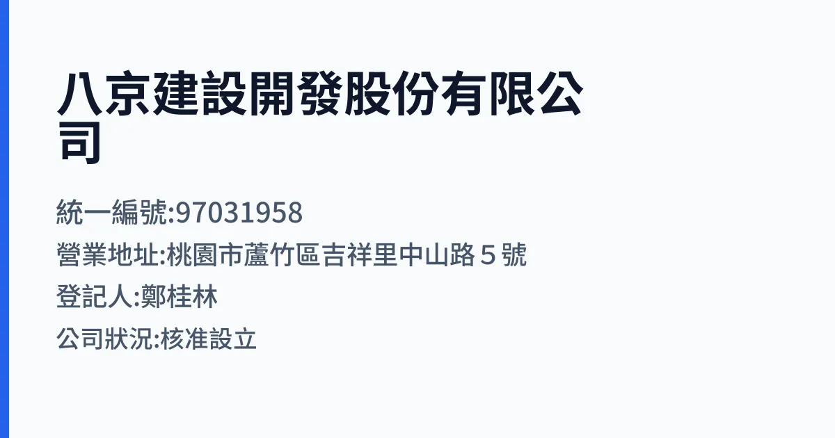 八京建設開發股份有限公司 - 統編 97031958(桃園市) 公司登記資料與營業項目詳細圖表
