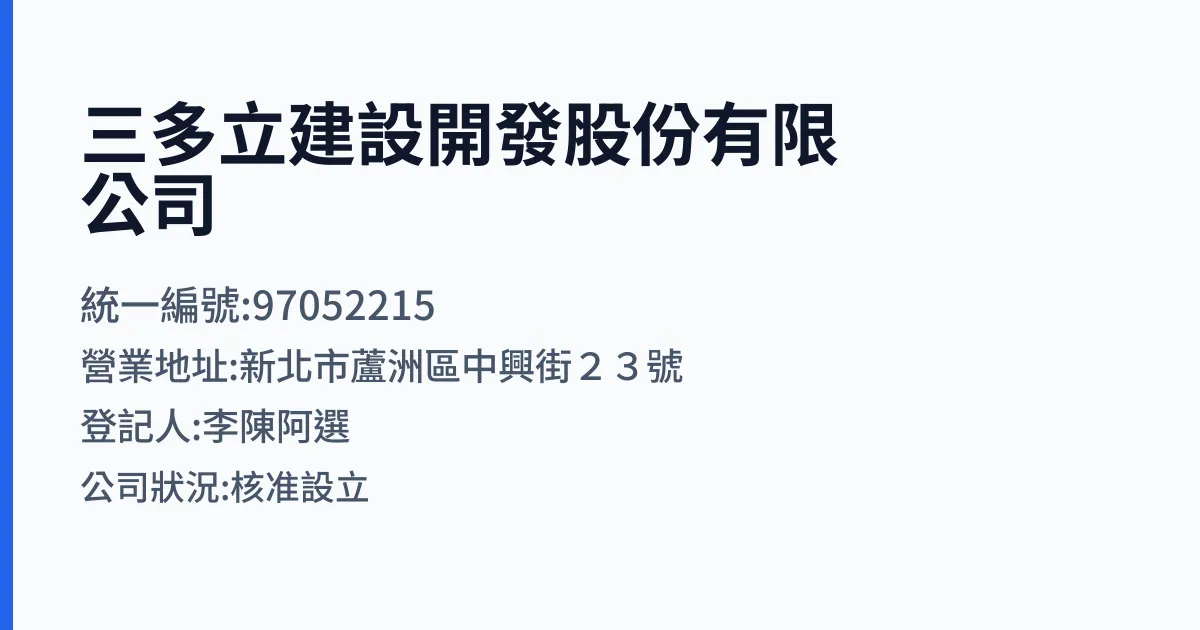 三多立建設開發股份有限公司 - 統編 97052215(新北市) 公司登記資料與營業項目詳細圖表