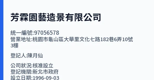 芳霖園藝造景有限公司的照片-統編 97056578(桃園市) 公司登記資料與營業項目詳細圖表