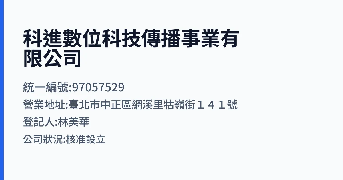 科進數位科技傳播事業有限公司 - 統編 97057529(新北市) 公司登記資料與營業項目詳細圖表