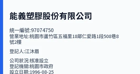 能義塑膠股份有限公司的照片-統編 97074750(桃園市) 公司登記資料與營業項目詳細圖表