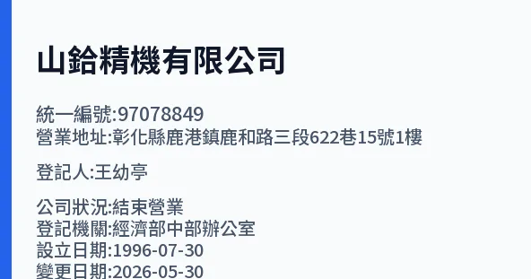 山鉿精機有限公司的照片-統編 97078849(彰化縣) 公司登記資料與營業項目詳細圖表