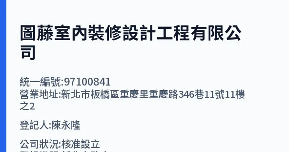 圖藤室內裝修設計工程有限公司的照片-統編 97100841(新北市) 公司登記資料與營業項目詳細圖表