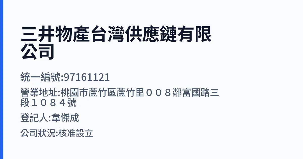 三井物產台灣供應鏈有限公司 - 統編 97161121(桃園市) 公司登記資料與營業項目詳細圖表