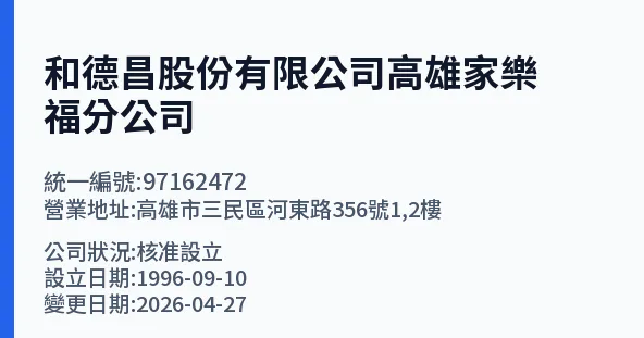 和德昌股份有限公司高雄家樂福分公司的照片-統編 97162472(高雄市) 公司登記資料與營業項目詳細圖表