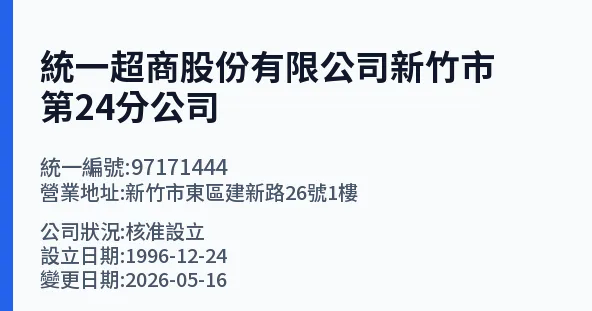 統一超商股份有限公司新竹市第24分公司的照片-統編 97171444(新竹市) 公司登記資料與營業項目詳細圖表