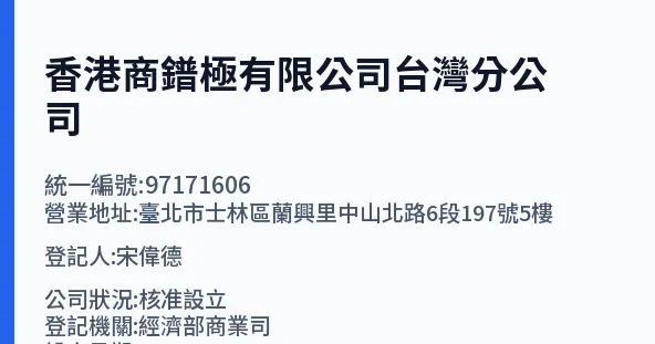 香港商鐠極有限公司台灣分公司的照片-統編 97171606(臺北市) 公司登記資料與營業項目詳細圖表