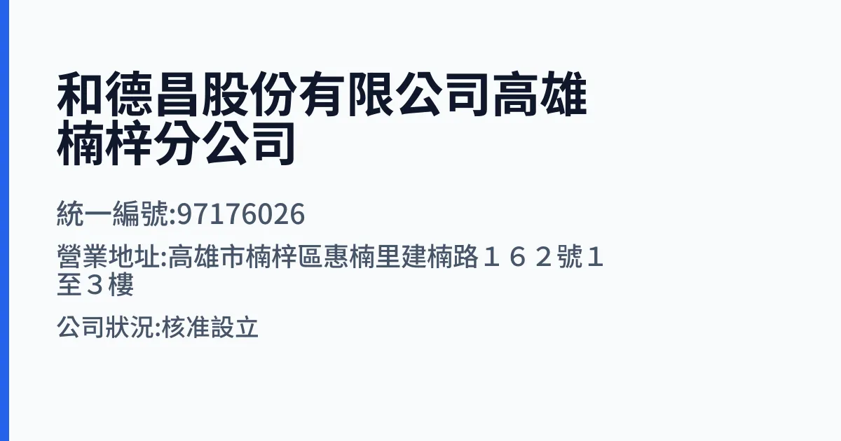 和德昌股份有限公司高雄楠梓分公司 - 統編 97176026(高雄市) 公司登記資料與營業項目詳細圖表