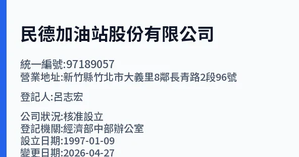 民德加油站股份有限公司的照片-統編 97189057(新竹縣) 公司登記資料與營業項目詳細圖表