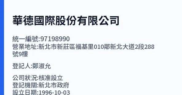 華德國際股份有限公司的照片-統編 97198990(新北市) 公司登記資料與營業項目詳細圖表