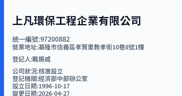 上凡環保工程企業有限公司的照片-統編 97200882(基隆市) 公司登記資料與營業項目詳細圖表