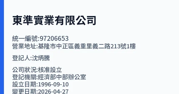 東準實業有限公司的照片-統編 97206653(基隆市) 公司登記資料與營業項目詳細圖表