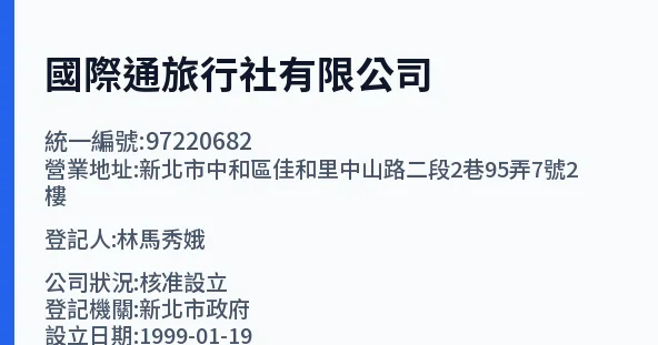 國際通旅行社有限公司的照片-統編 97220682(新北市) 公司登記資料與營業項目詳細圖表