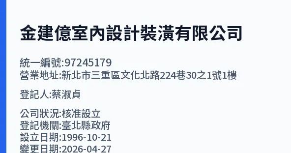 金建億室內設計裝潢有限公司的照片-統編 97245179(新北市) 公司登記資料與營業項目詳細圖表