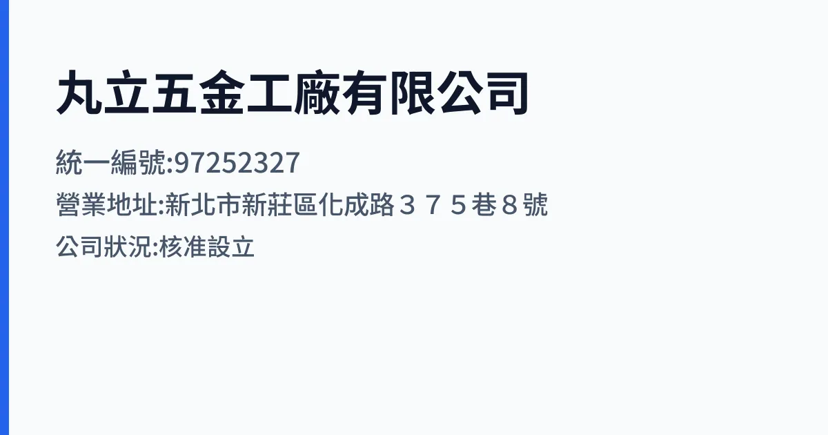 丸立五金工廠有限公司 - 統編 97252327(新北市) 公司登記資料與營業項目詳細圖表