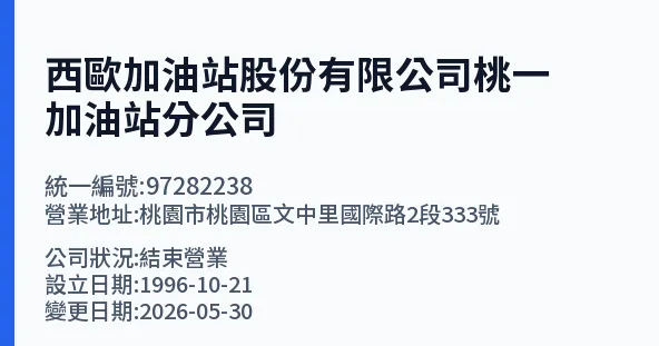 西歐加油站股份有限公司桃一加油站分公司的照片-統編 97282238(桃園市) 公司登記資料與營業項目詳細圖表