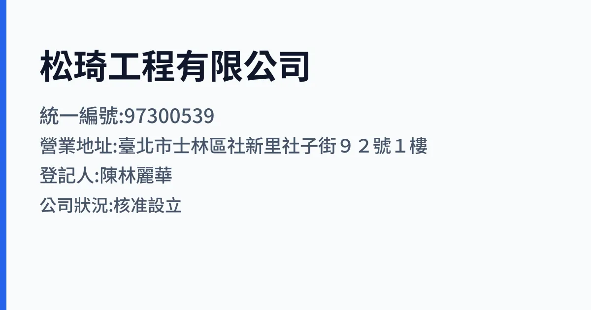 松琦工程有限公司 - 統編 97300539(臺北市) 公司登記資料與營業項目詳細圖表