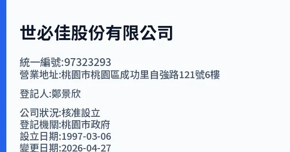 世必佳股份有限公司的照片-統編 97323293(桃園市) 公司登記資料與營業項目詳細圖表
