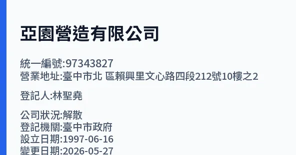 亞園營造有限公司的照片-統編 97343827(臺中市) 公司登記資料與營業項目詳細圖表