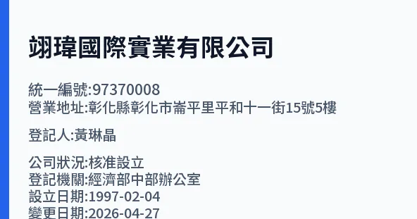 翊瑋國際實業有限公司的照片-統編 97370008(彰化縣) 公司登記資料與營業項目詳細圖表