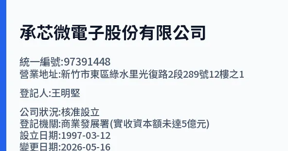 承芯微電子股份有限公司的照片-統編 97391448(新竹市) 公司登記資料與營業項目詳細圖表