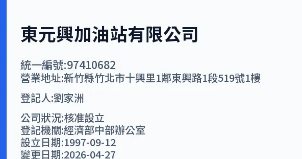 東元興加油站有限公司的照片-統編 97410682(新竹縣) 公司登記資料與營業項目詳細圖表