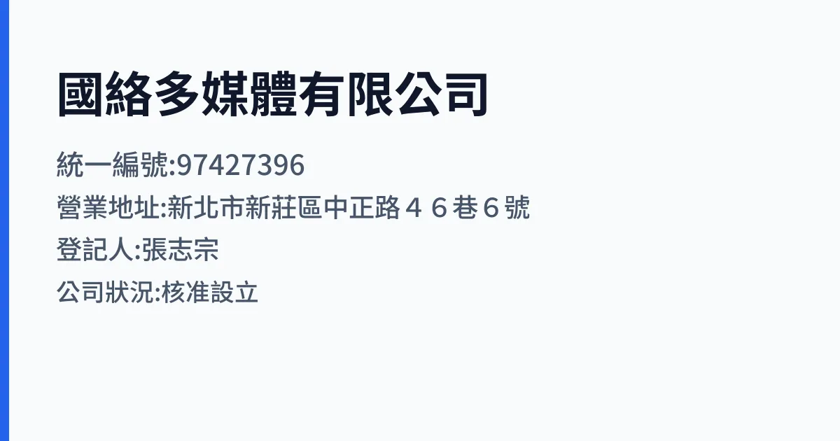 國絡多媒體有限公司 - 統編 97427396(新北市) 公司登記資料與營業項目詳細圖表
