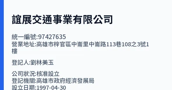 誼展交通事業有限公司的照片-統編 97427635(高雄市) 公司登記資料與營業項目詳細圖表