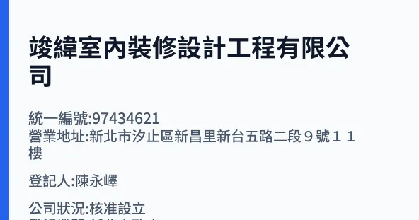 竣緯室內裝修設計工程有限公司的照片-統編 97434621(新北市) 公司登記資料與營業項目詳細圖表