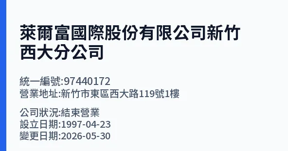 萊爾富國際股份有限公司新竹西大分公司的照片-統編 97440172(新竹市) 公司登記資料與營業項目詳細圖表