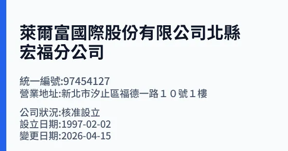 萊爾富國際股份有限公司北縣宏福分公司的照片-統編 97454127(新北市) 公司登記資料與營業項目詳細圖表