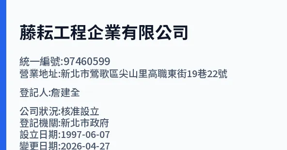 藤耘工程企業有限公司的照片-統編 97460599(新北市) 公司登記資料與營業項目詳細圖表