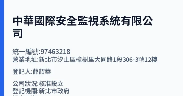 中華國際安全監視系統有限公司的照片-統編 97463218(新北市) 公司登記資料與營業項目詳細圖表