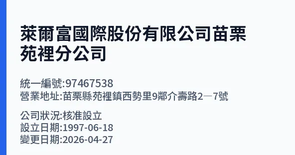 萊爾富國際股份有限公司苗栗苑裡分公司的照片-統編 97467538(苗栗縣) 公司登記資料與營業項目詳細圖表