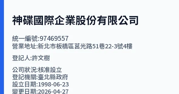神碟國際企業股份有限公司的照片-統編 97469557(新北市) 公司登記資料與營業項目詳細圖表
